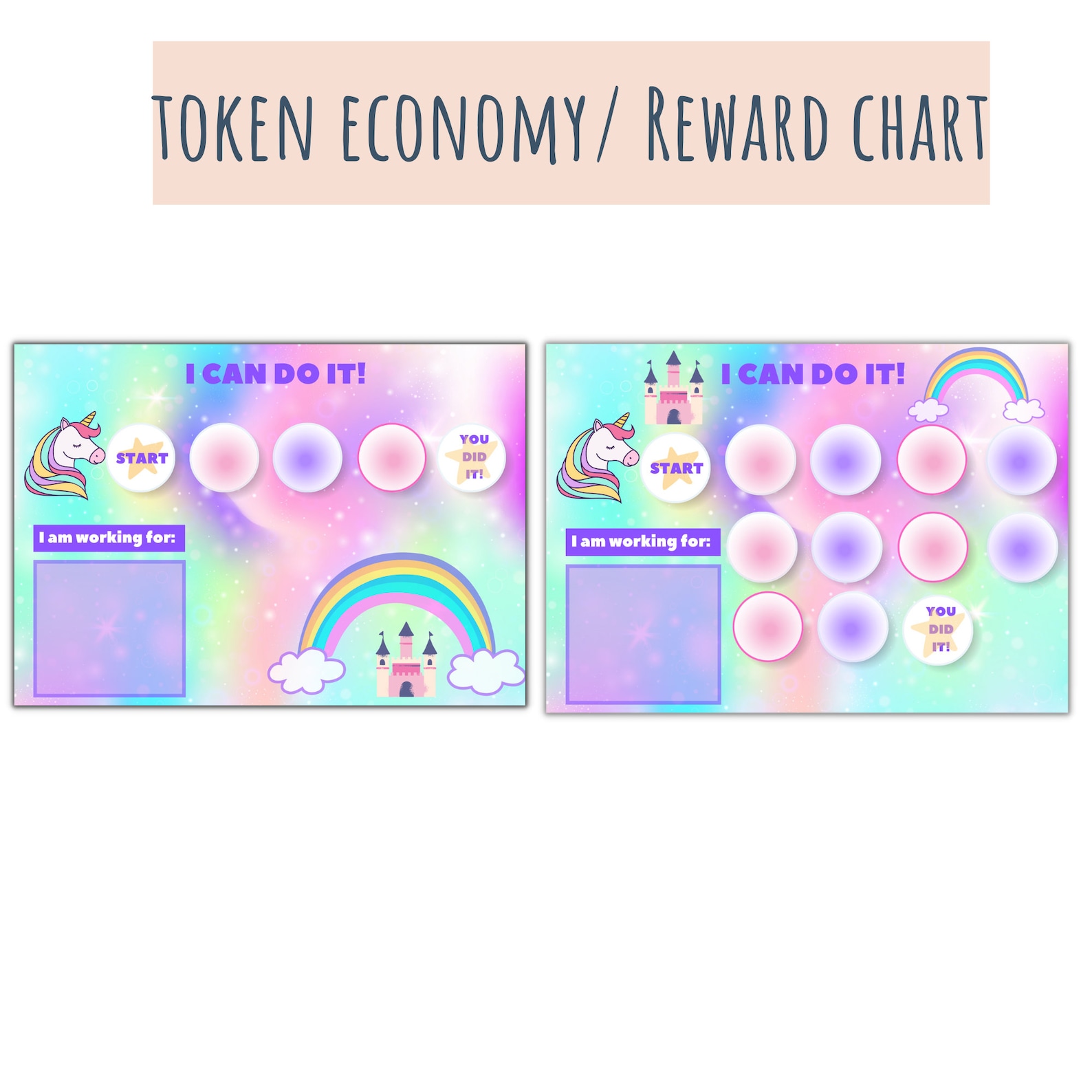 Unicorn Token Board, Token Economy System, ABA Reward Chart, Behavior ...
