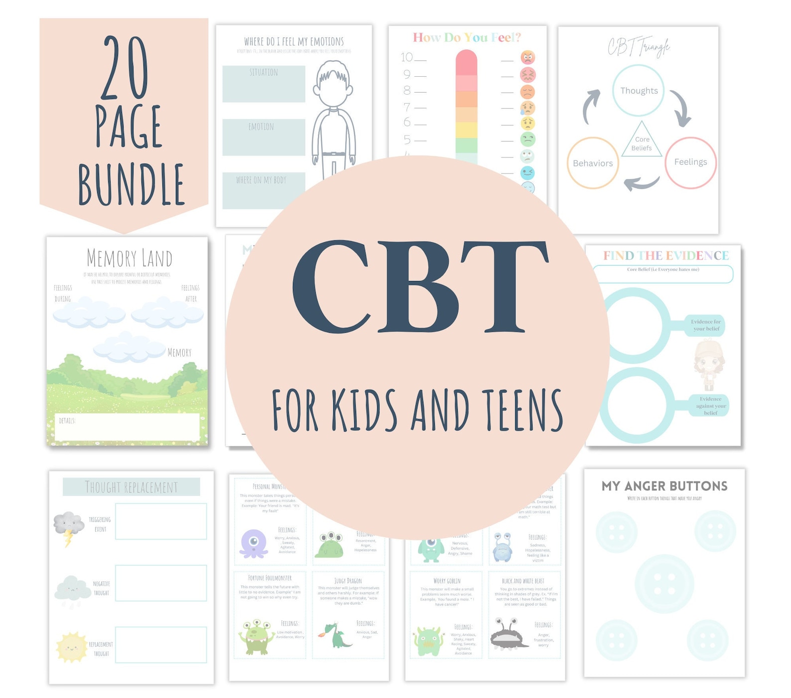 Kids and Adolescent CBT Activities, CBT Worksheets for Teens and Kids ...