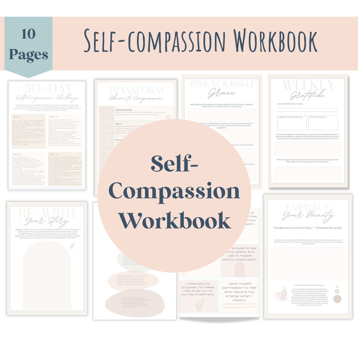 Self-compassion Workbook, Self-compassion Bundle, Gratitude Worksheets ...