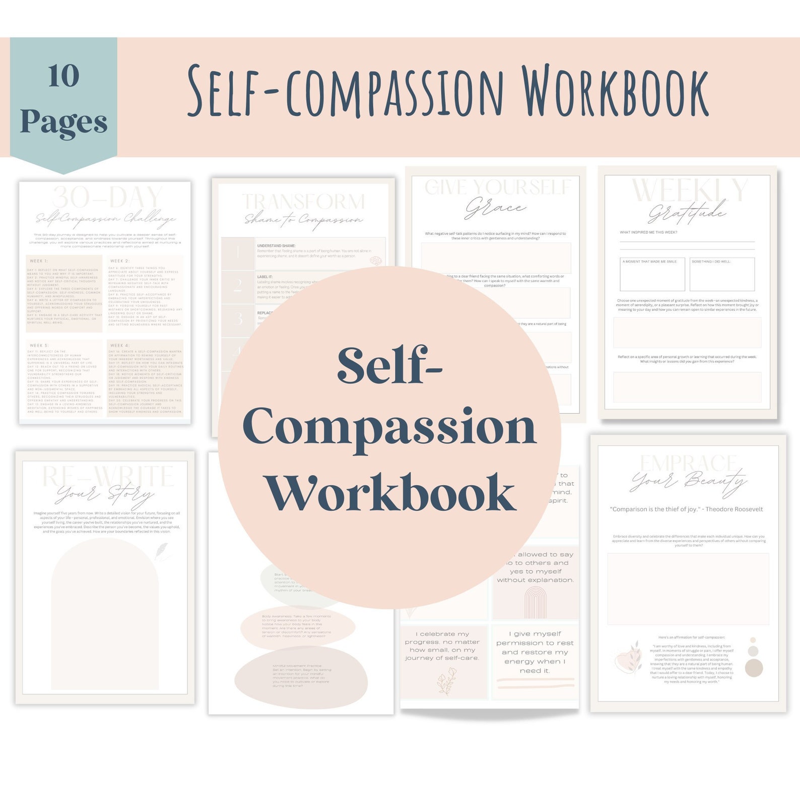 Self-compassion Workbook, Self-compassion Bundle, Gratitude Worksheets ...