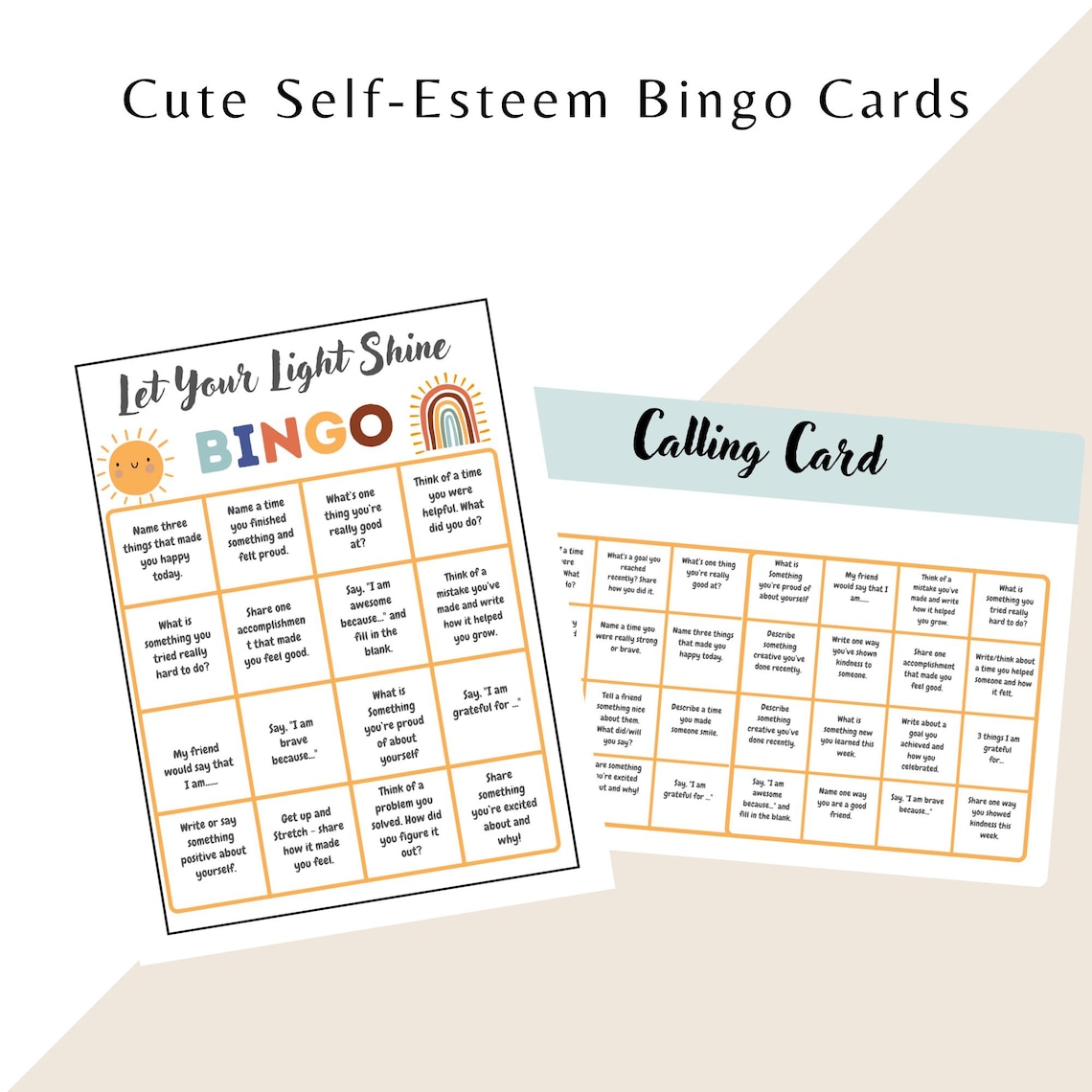 Self-esteem Bingo Cards , Self- Esteem Activity, Self- Esteem Kids ...