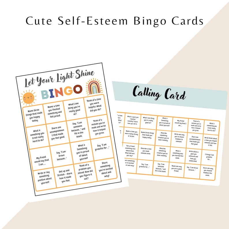 Self-esteem Bingo Cards , Self- Esteem Activity, Self- Esteem Kids ...