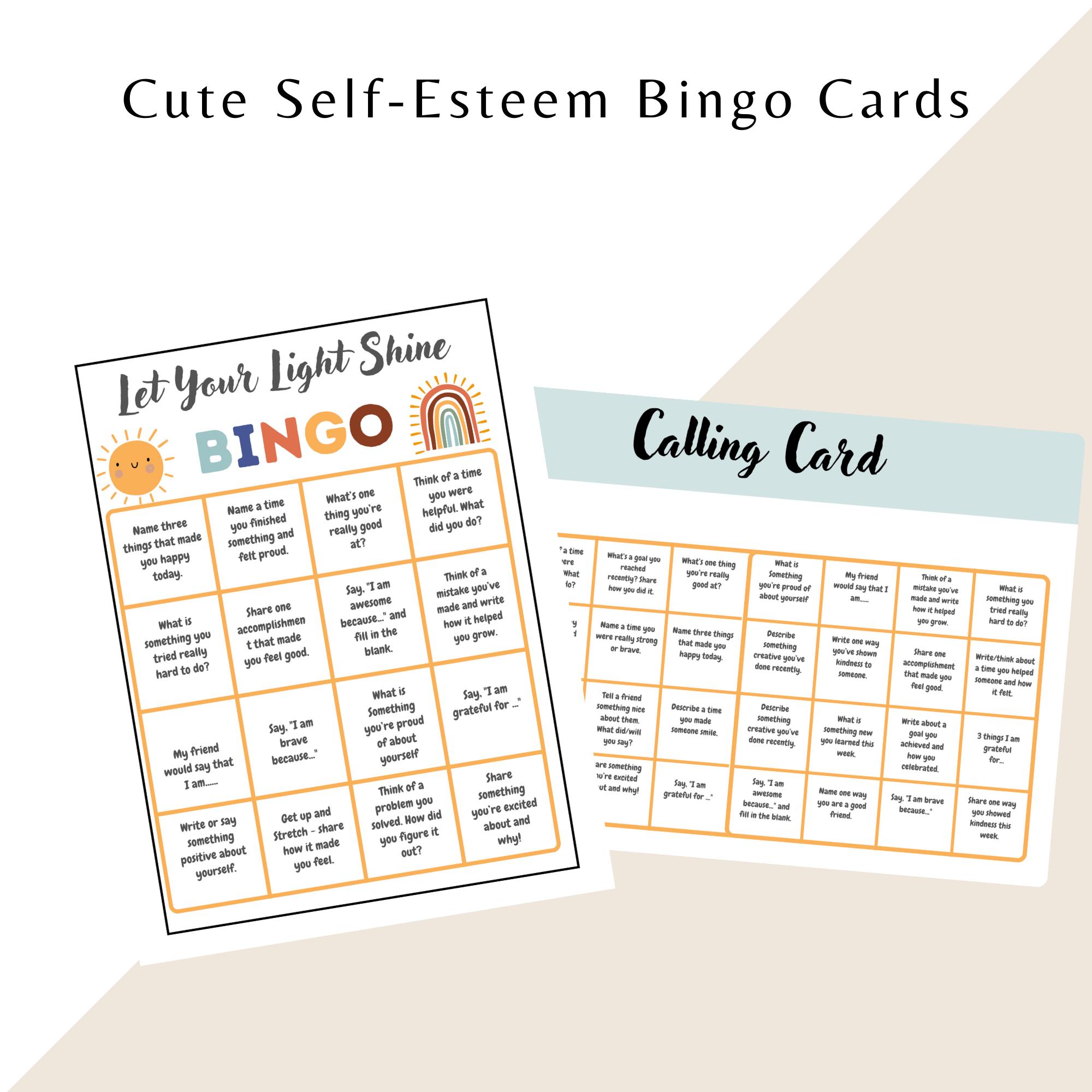 Self-esteem Bingo Cards , Self- Esteem Activity, Self- Esteem Kids ...