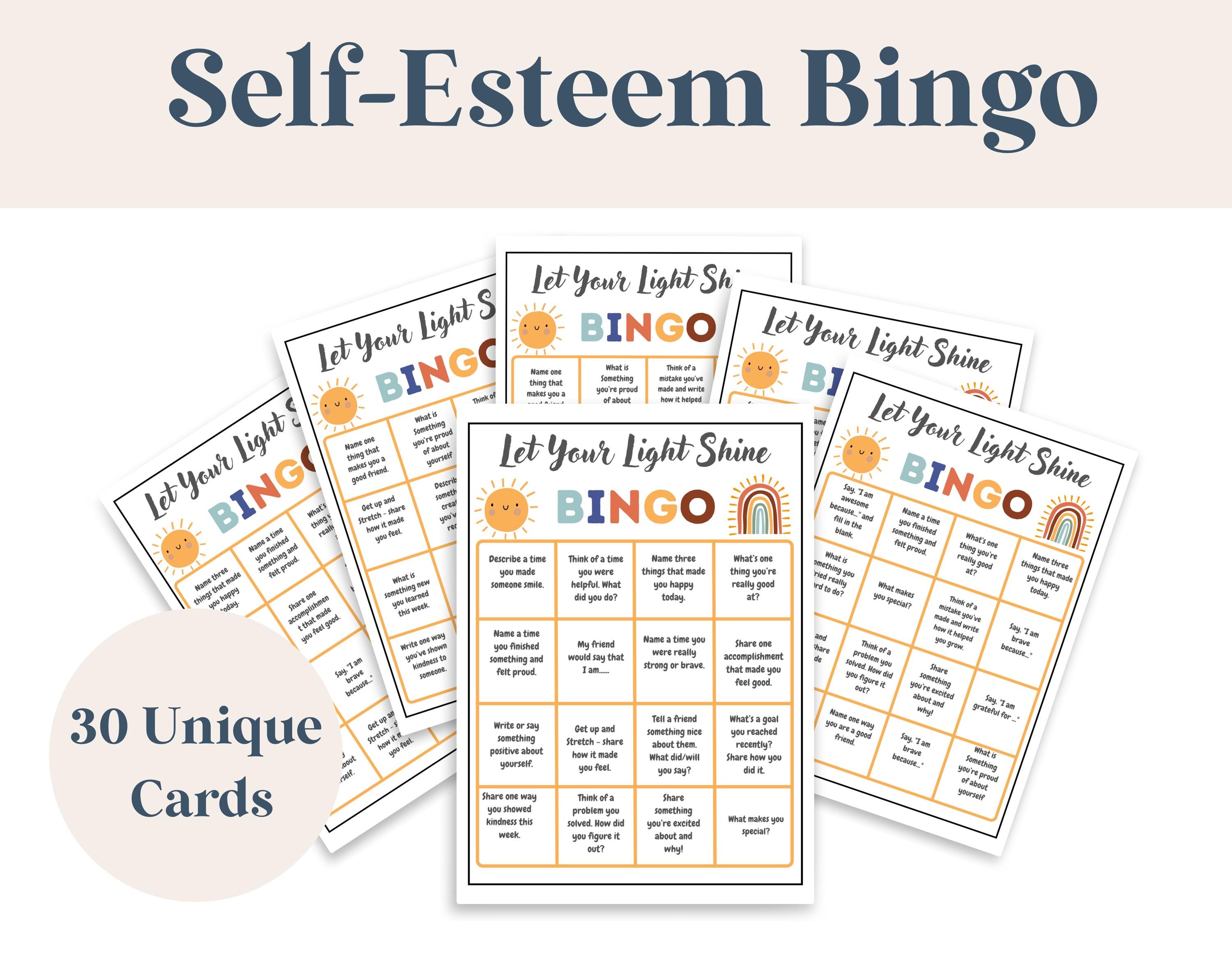 Self-esteem Bingo Cards , Self- Esteem Activity, Self- Esteem Kids ...