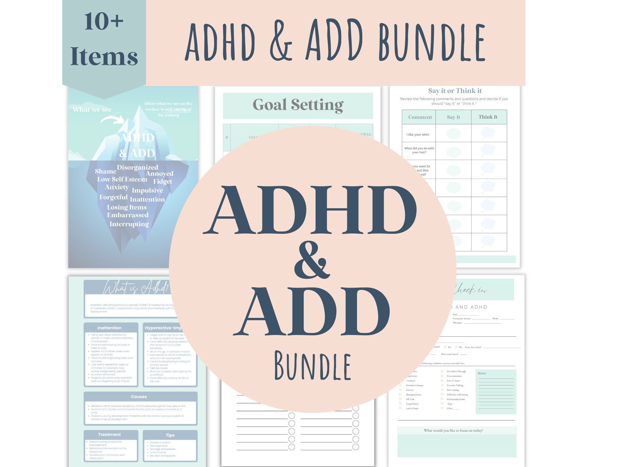 Adult and Teen ADHD Printable, ADHD Worksheets, Adhd Digital Planner ...