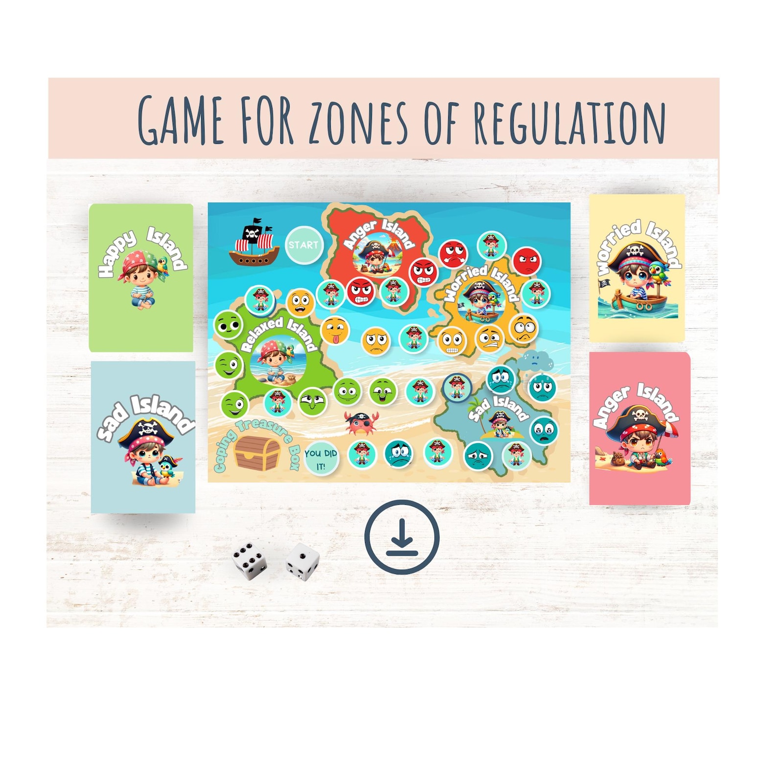 ZONES of Regulation Game, Emotion Island Kids Social Skills Game ...