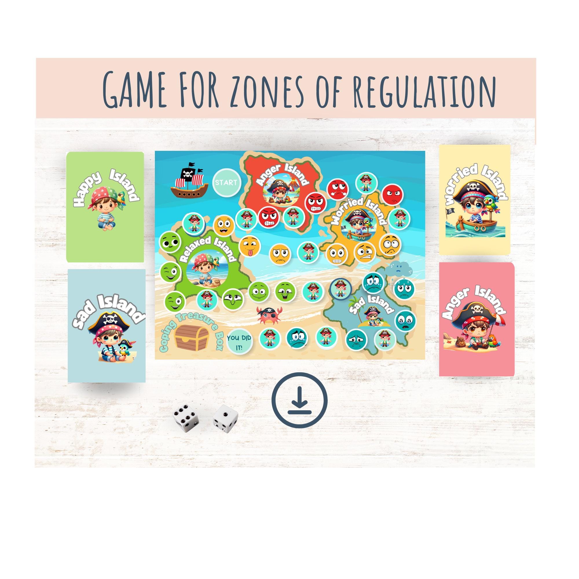 ZONES of Regulation Game, Emotion Island Kids Social Skills Game ...