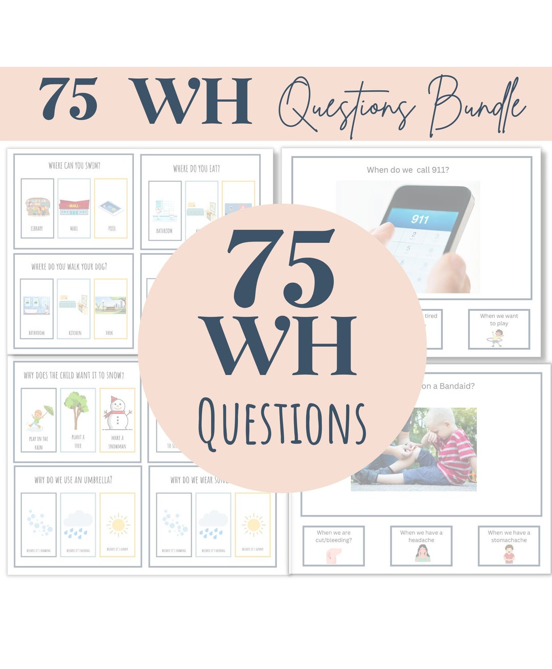 WH Questions Bundle for Kids, Wh Task Cards. WH Questions for ABA, Aba ...
