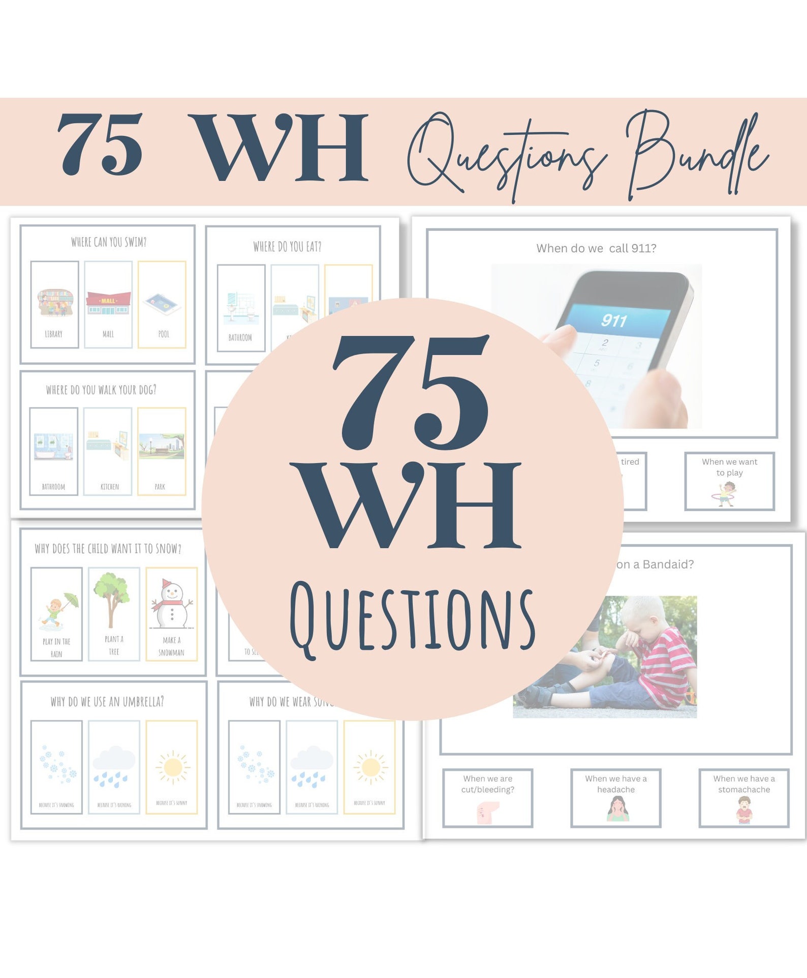 WH Questions Bundle for Kids, Wh Task Cards. WH Questions for ABA, Aba ...