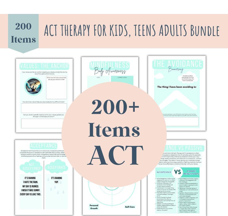 Acceptance and Commitment Therapy Workbook for Adults, ACT Bundle, Act ...