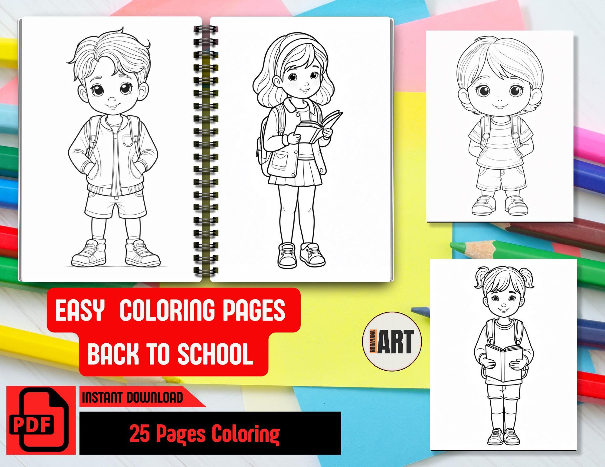 25 Back to School Coloring Pages , PDF File, Instant Download - Etsy