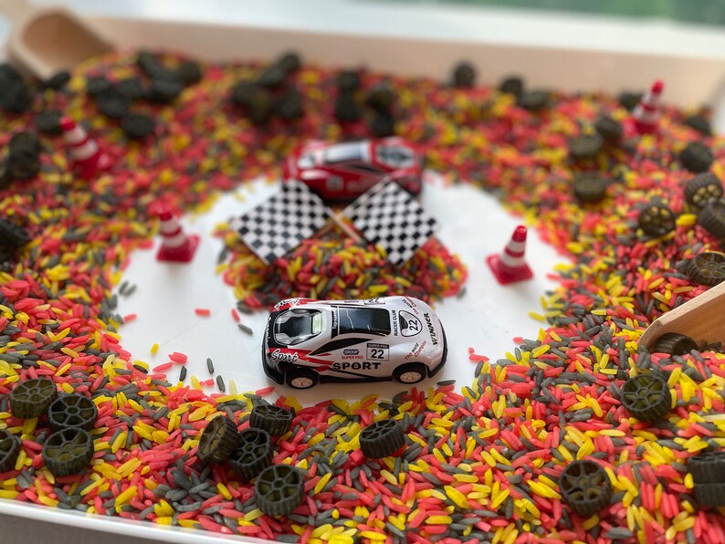 Race Car Sensory Bin Filler, Sensory Rice, Race Car Rice, Car Sensory ...