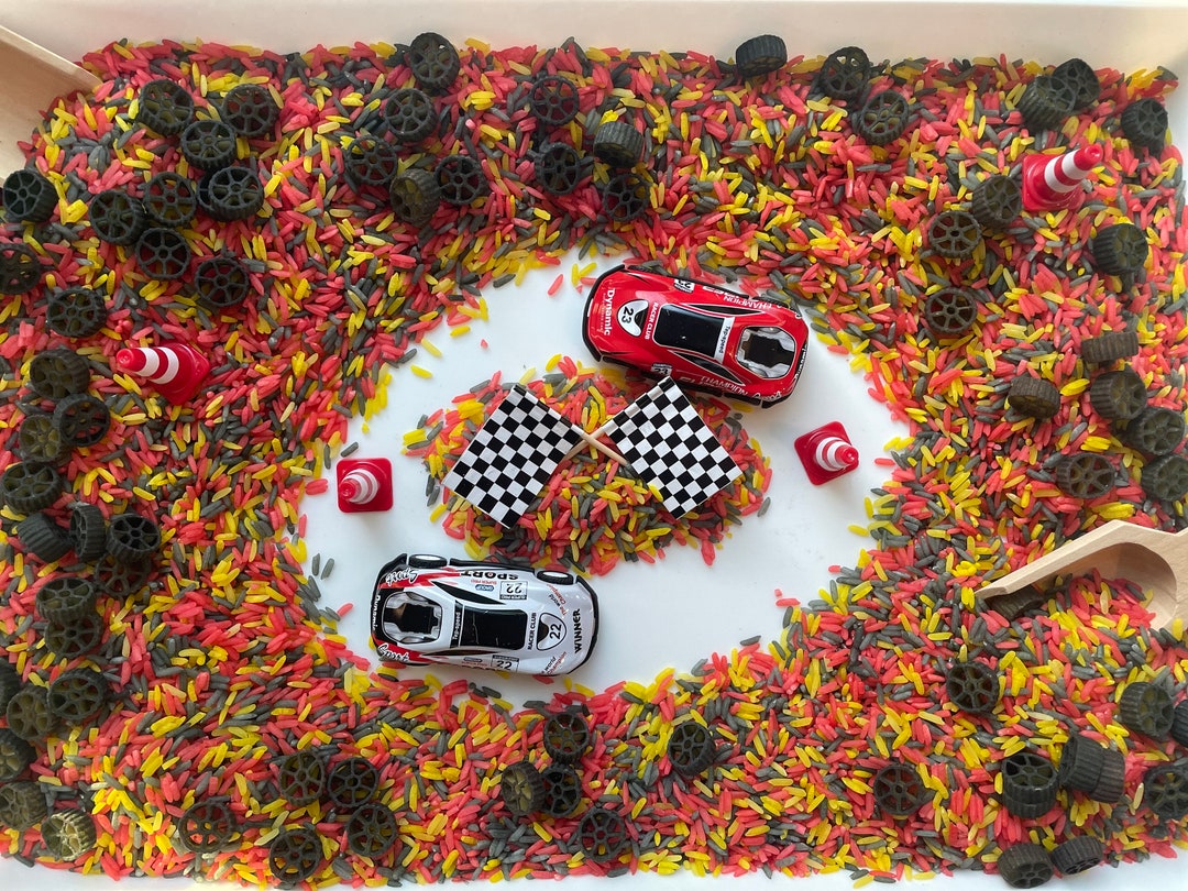 Race Car Sensory Bin Filler, Sensory Rice, Race Car Rice, Car Sensory ...