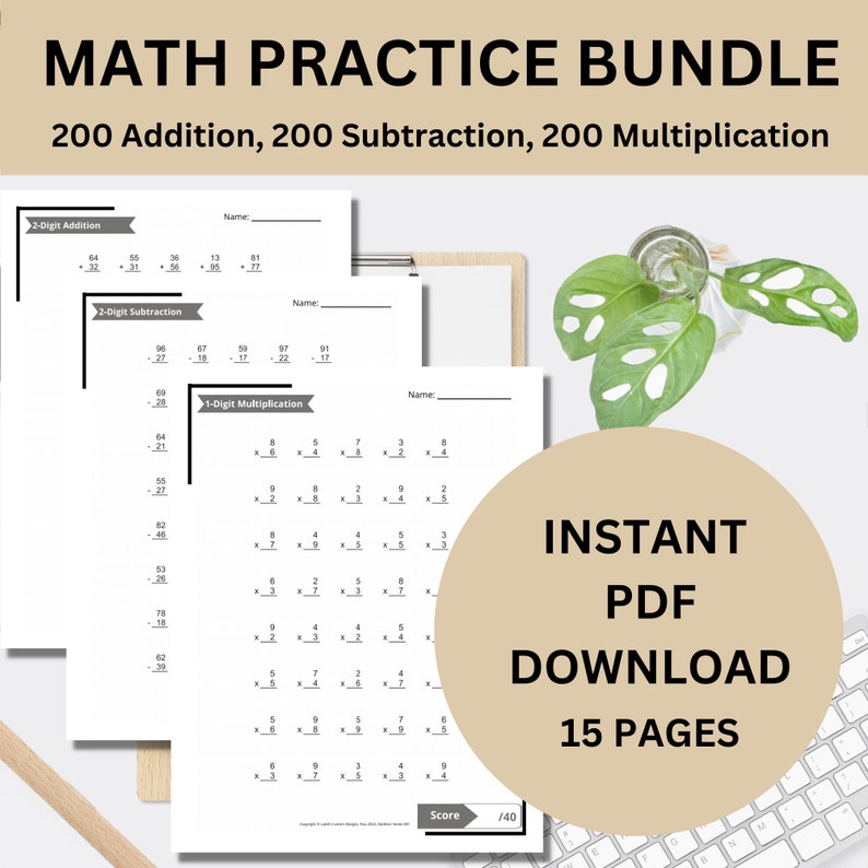 Kids Math Learning Practice Printable Worksheet Bundle - Printable ...
