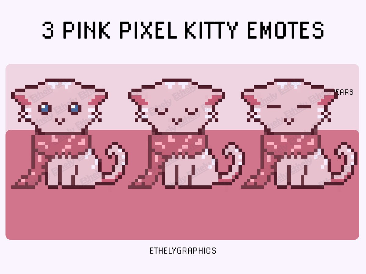 3 Pink Pixel Art Cute Kitties Emotes V2 Emotes for Twitch - Etsy