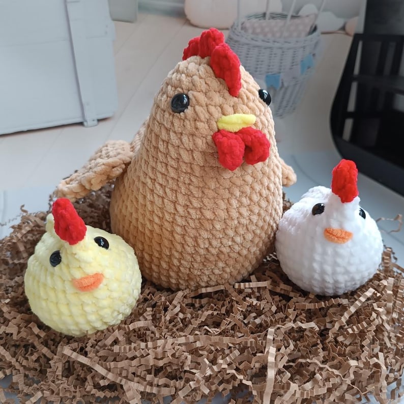 Crochet Plush Chicken & Rooster Pattern: No Sew Amigurumi (PDF) - Etsy