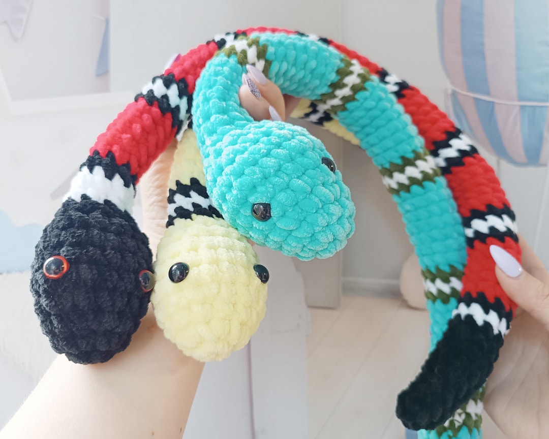 Snake Plush Crochet Pattern No Sew Set of 3 Snakes Do It Yourself ...