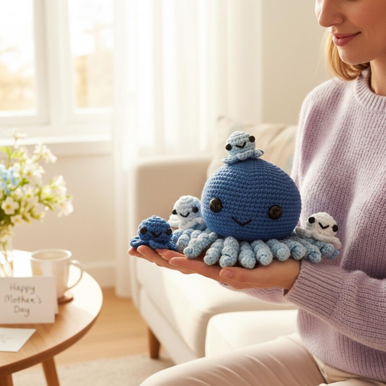 Family Octopus Crochet Pattern Mom and Baby Set Amigurumi Sea Creature ...