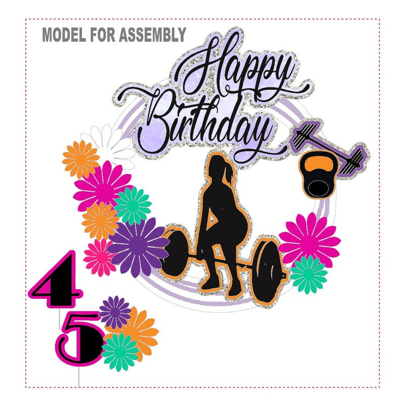 Cake Topper Happy Birthday GYM, Cutting File, Printable, Instant ...