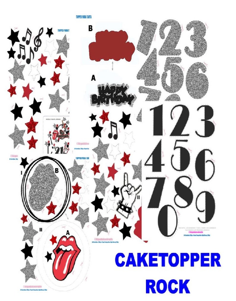 Cake Topper Birthday ROCK, Cutting File, Instant Download, Pdf, Cameo ...
