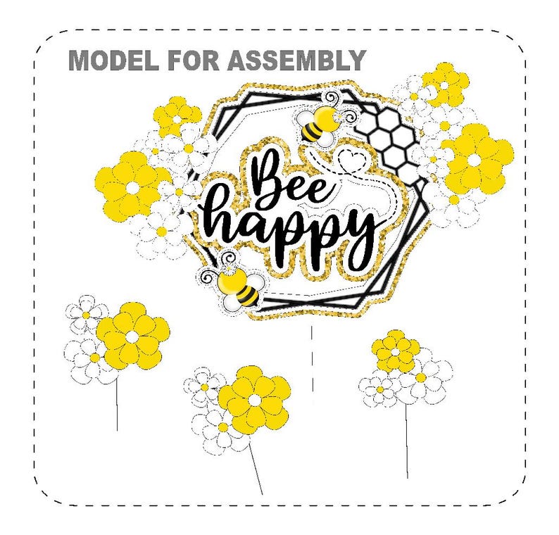 Cake Topper Happy Birthday BEE HAPPY, Cutting File, Printable, Instant ...