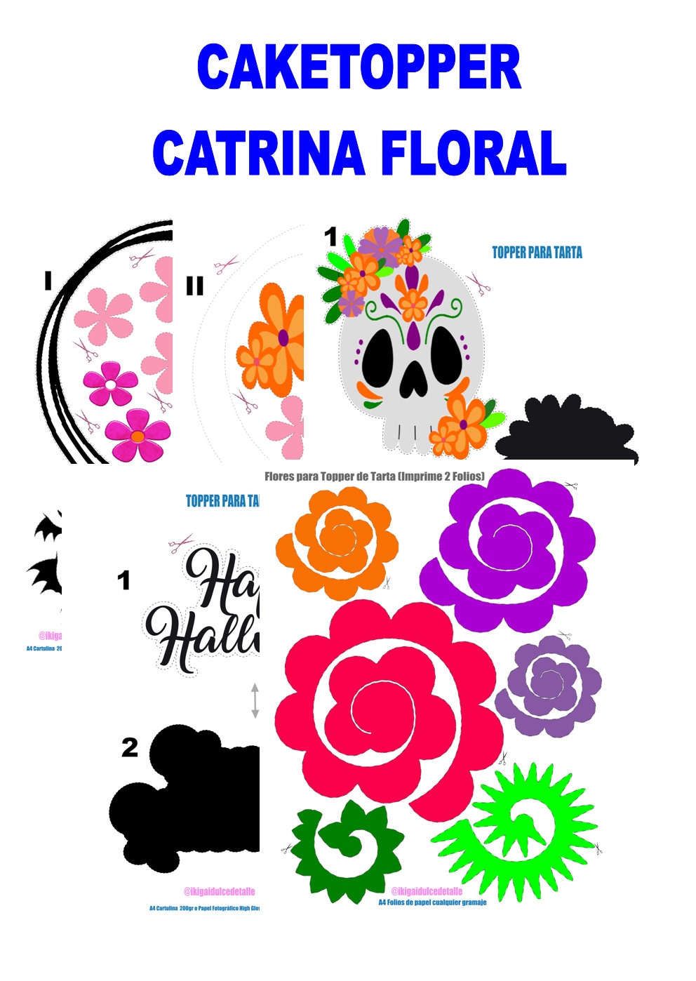 Cake Topper Happy Birthday CATRINA FLORAL Printable Instant - Etsy