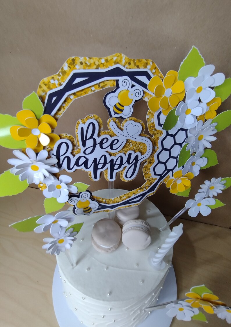 Cake Topper Happy Birthday BEE HAPPY, Cutting File, Printable, Instant ...