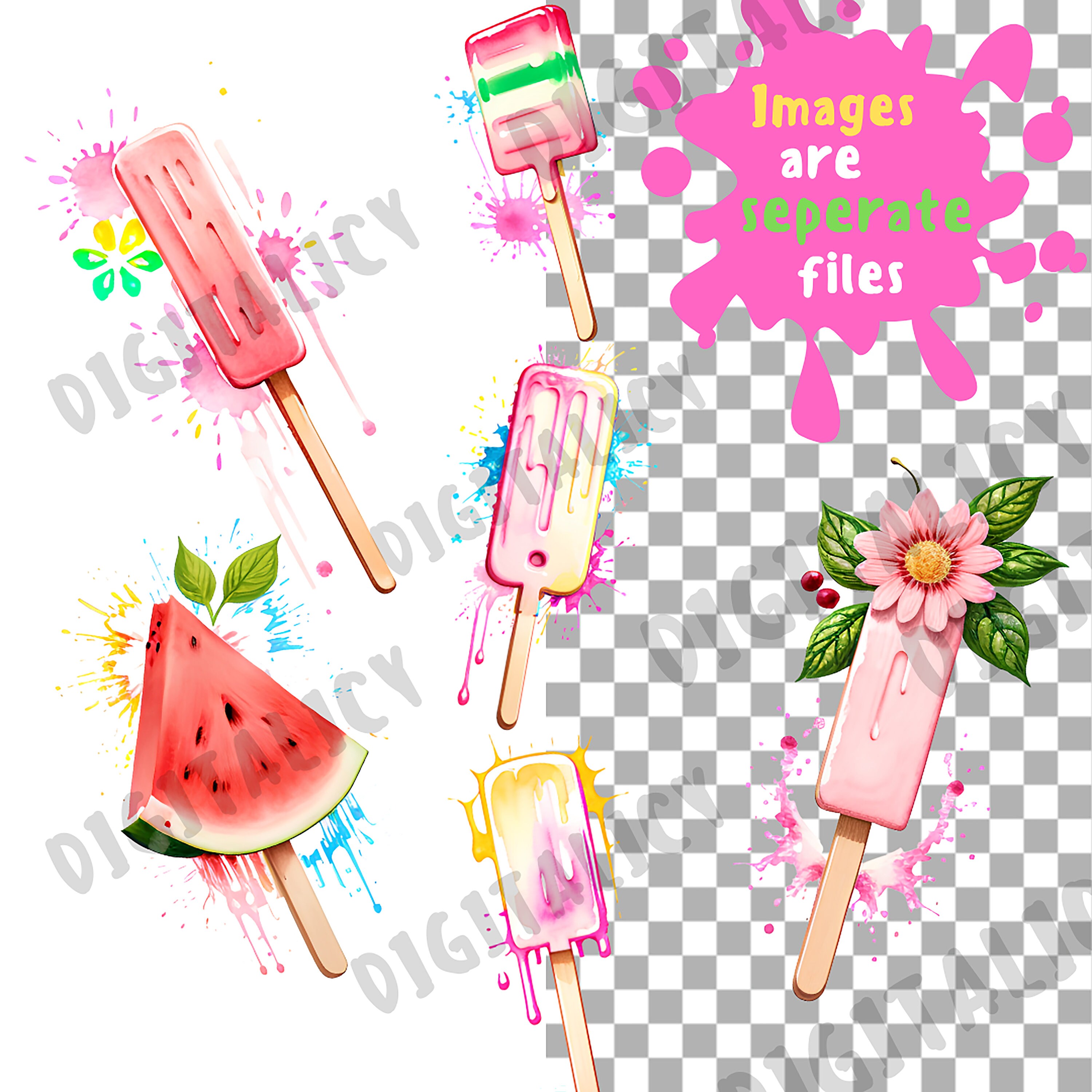 14 Watercolor Popsicles Clipart Summer Clipart Seasonal - Etsy