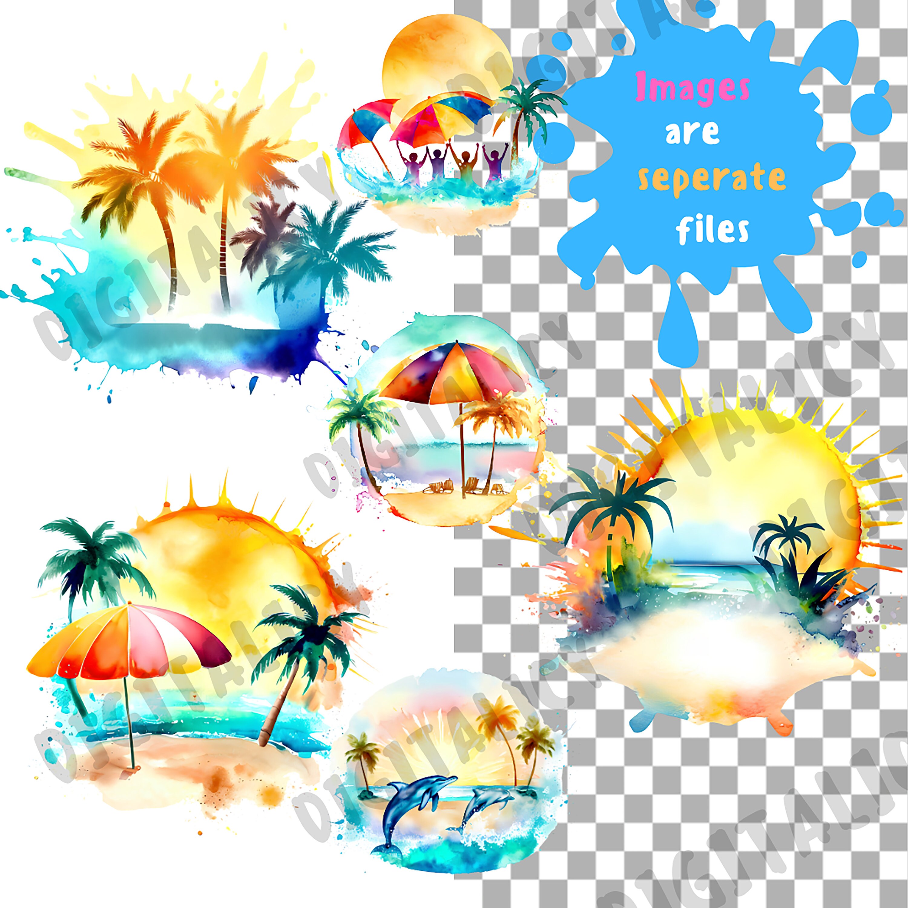 14 Watercolor Beach Clipart PNG, Summer Clipart, Beach Clipart, Beach ...