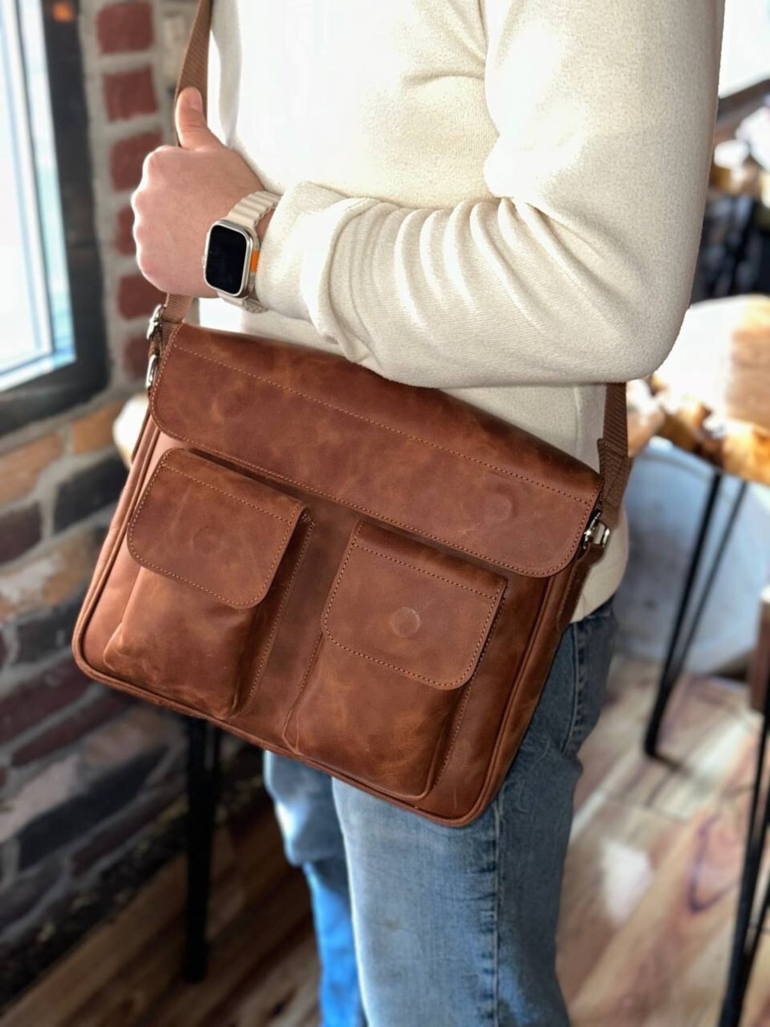 Custom Leather Tote Bag Personalized Real Leather Messenger Bag ...