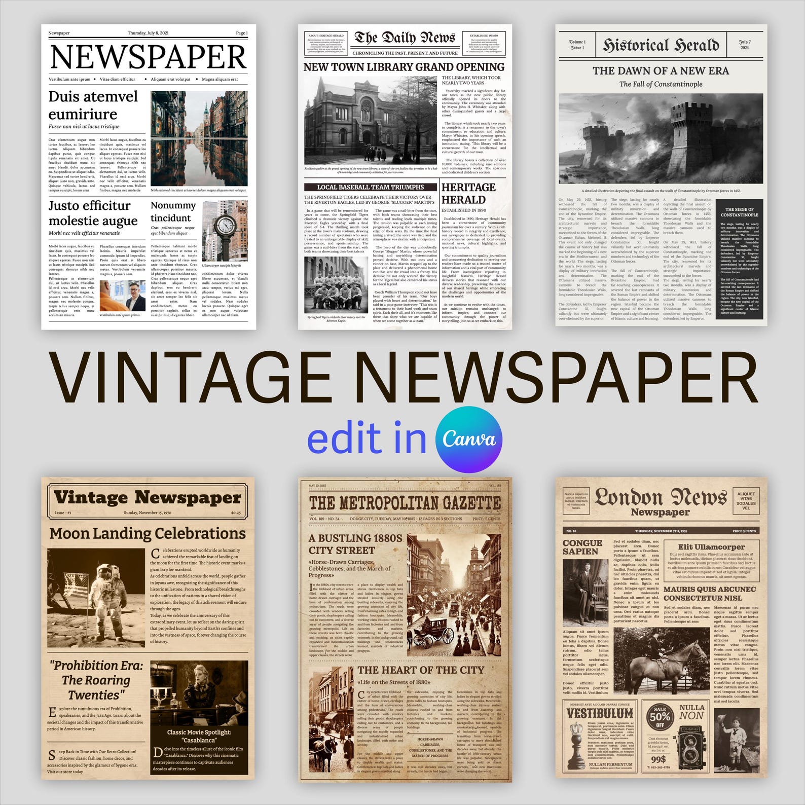 Canva Vintage Newspaper Template, Editable Newspaper, Retro Newspaper ...