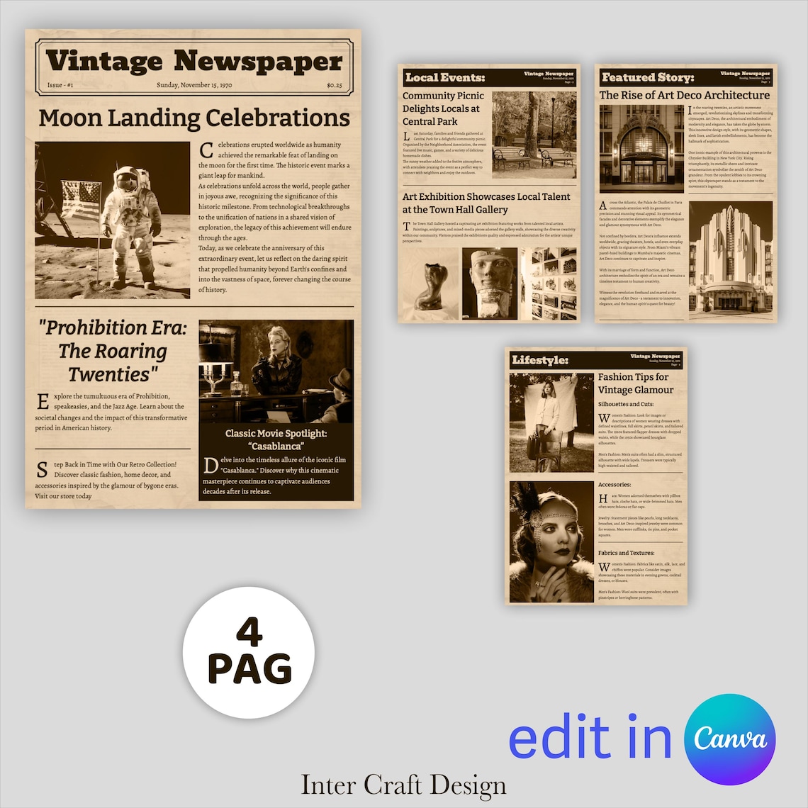 Canva Vintage Newspaper Template, Editable Newspaper, Retro Newspaper ...