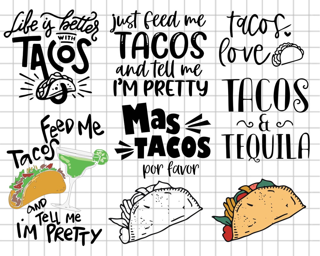 Taco Svg Bundle, Mas Tacos Svg, Taco Silhouette, Tacos and Tequila Svg ...