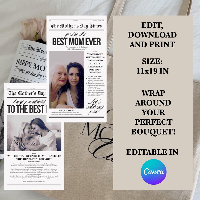 Editable Mothers Day Newspaper Template, Newspaper Flower Bouquet ...