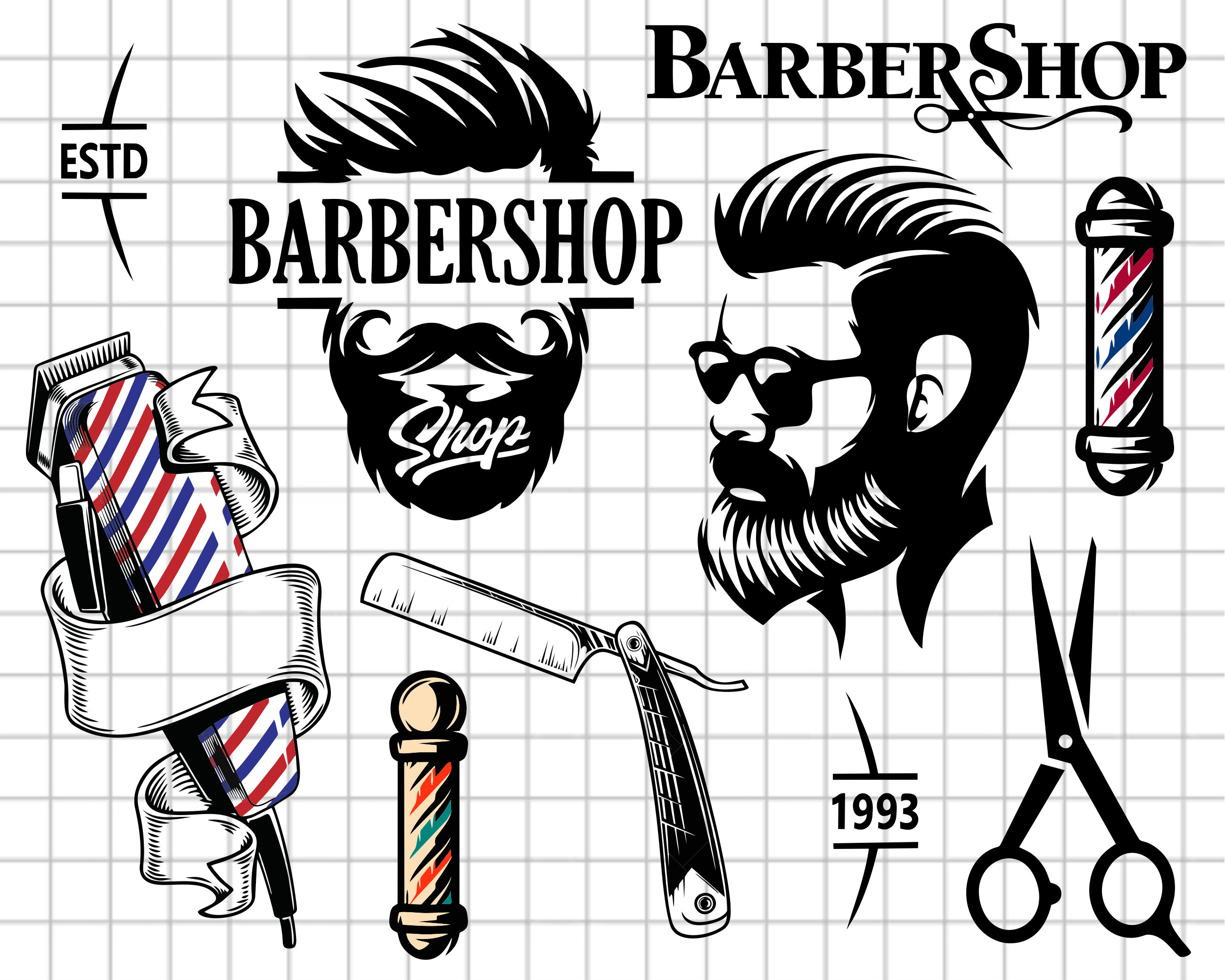 Barbershop Svg Bundle, Barber Pole Svg, Hair Silhouette, Barbershop ...