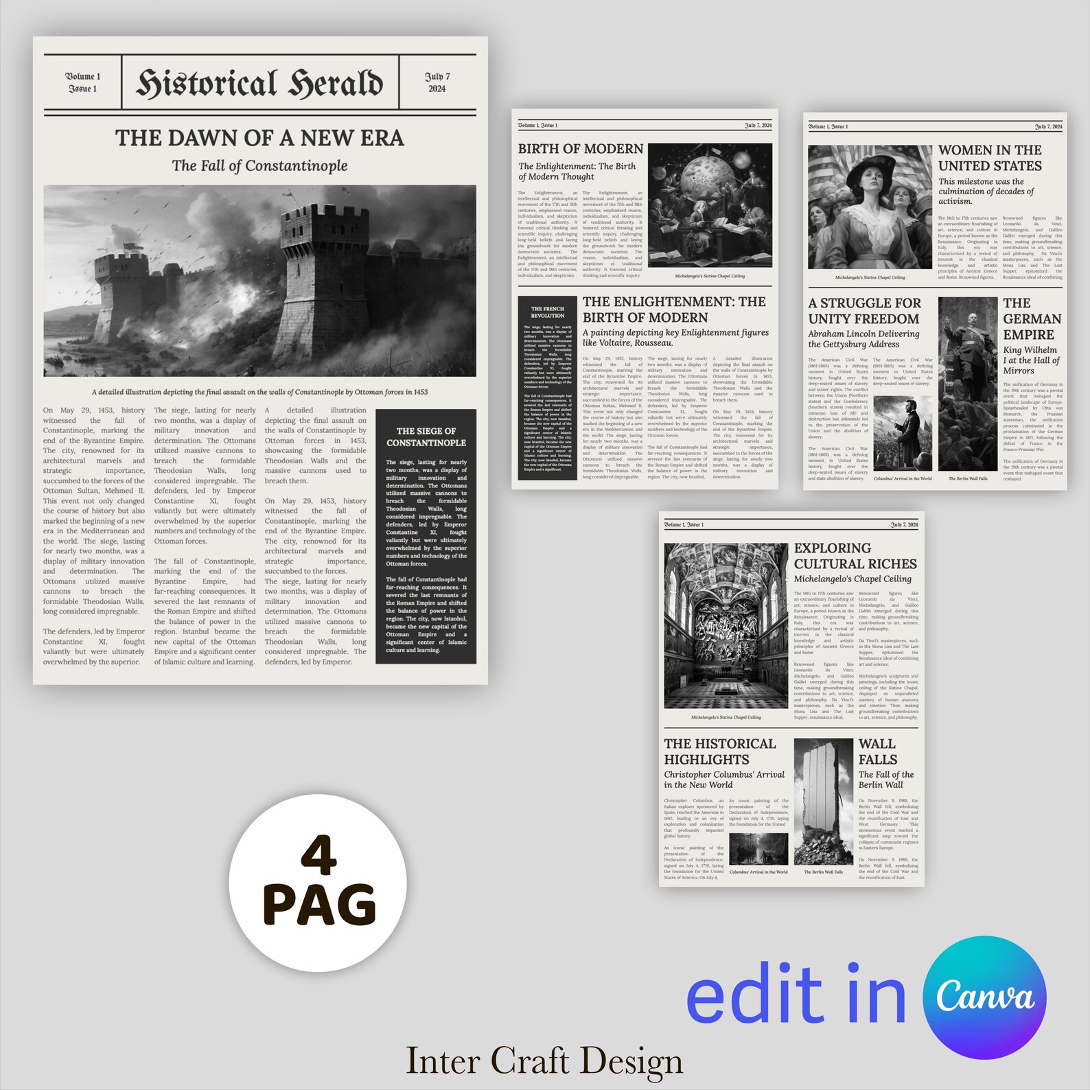 Canva Vintage Newspaper Template, Editable Newspaper, Retro Newspaper ...
