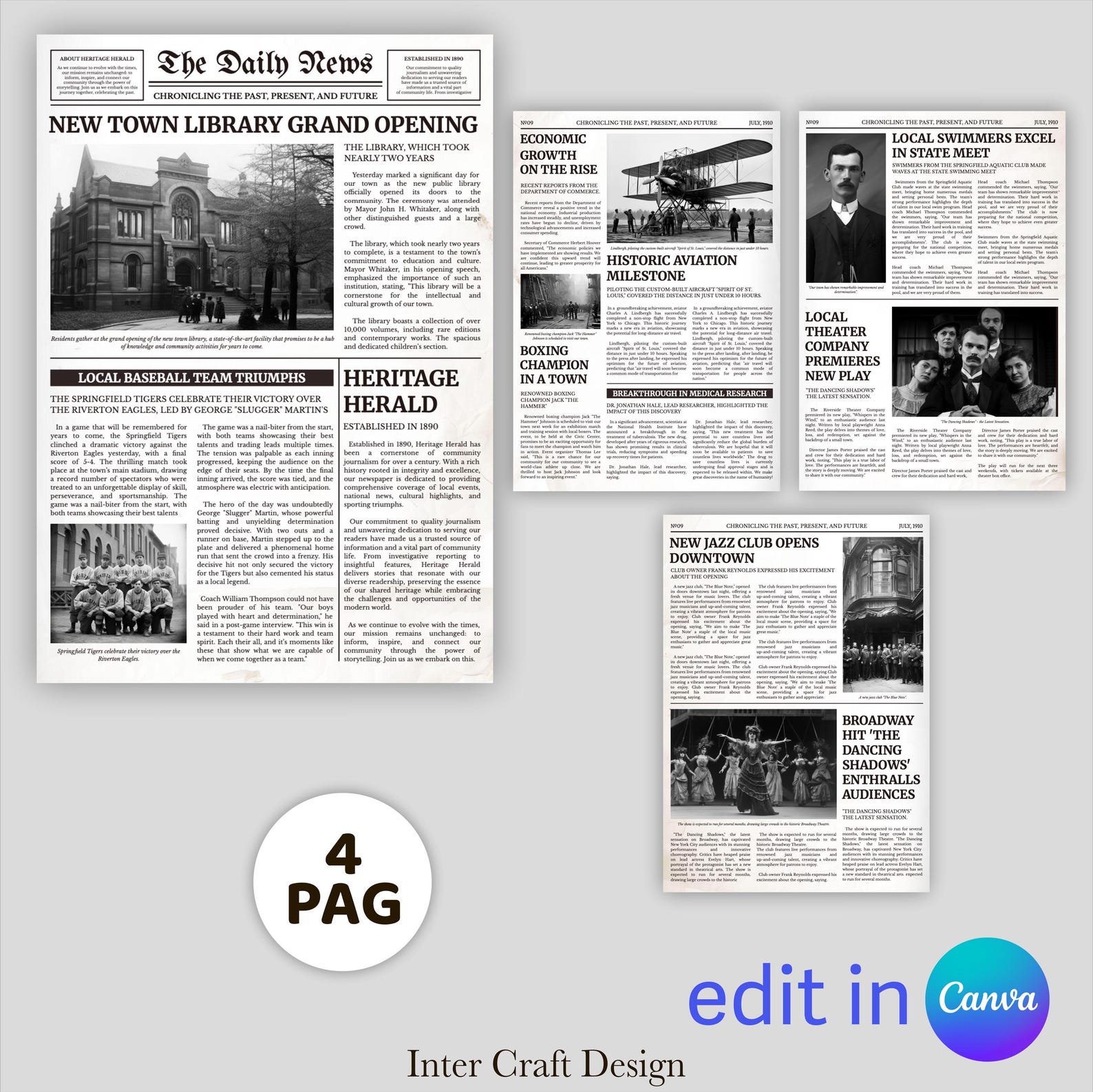 Canva Vintage Newspaper Template, Editable Newspaper, Retro Newspaper ...