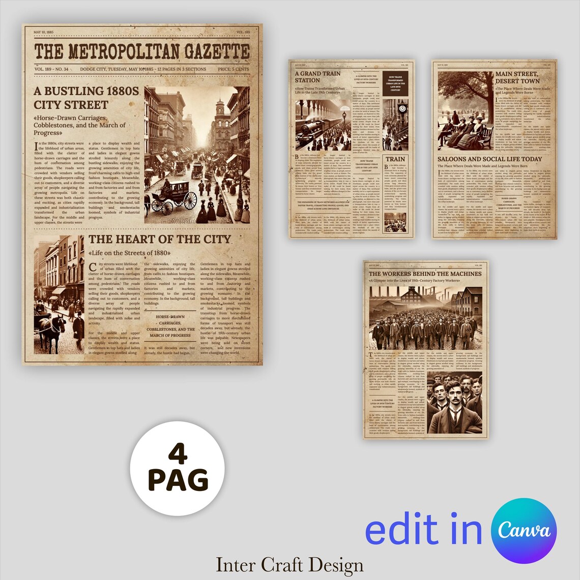 Canva Vintage Newspaper Template, Editable Newspaper, Retro Newspaper ...