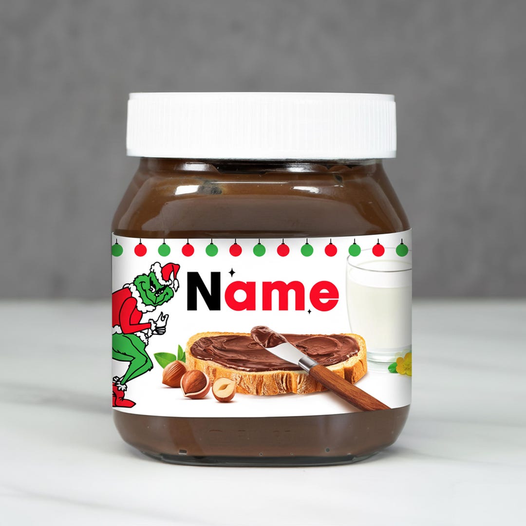 Personalized Grinch Nutella Jar Labels, Christmas Gift Tags, Holiday ...