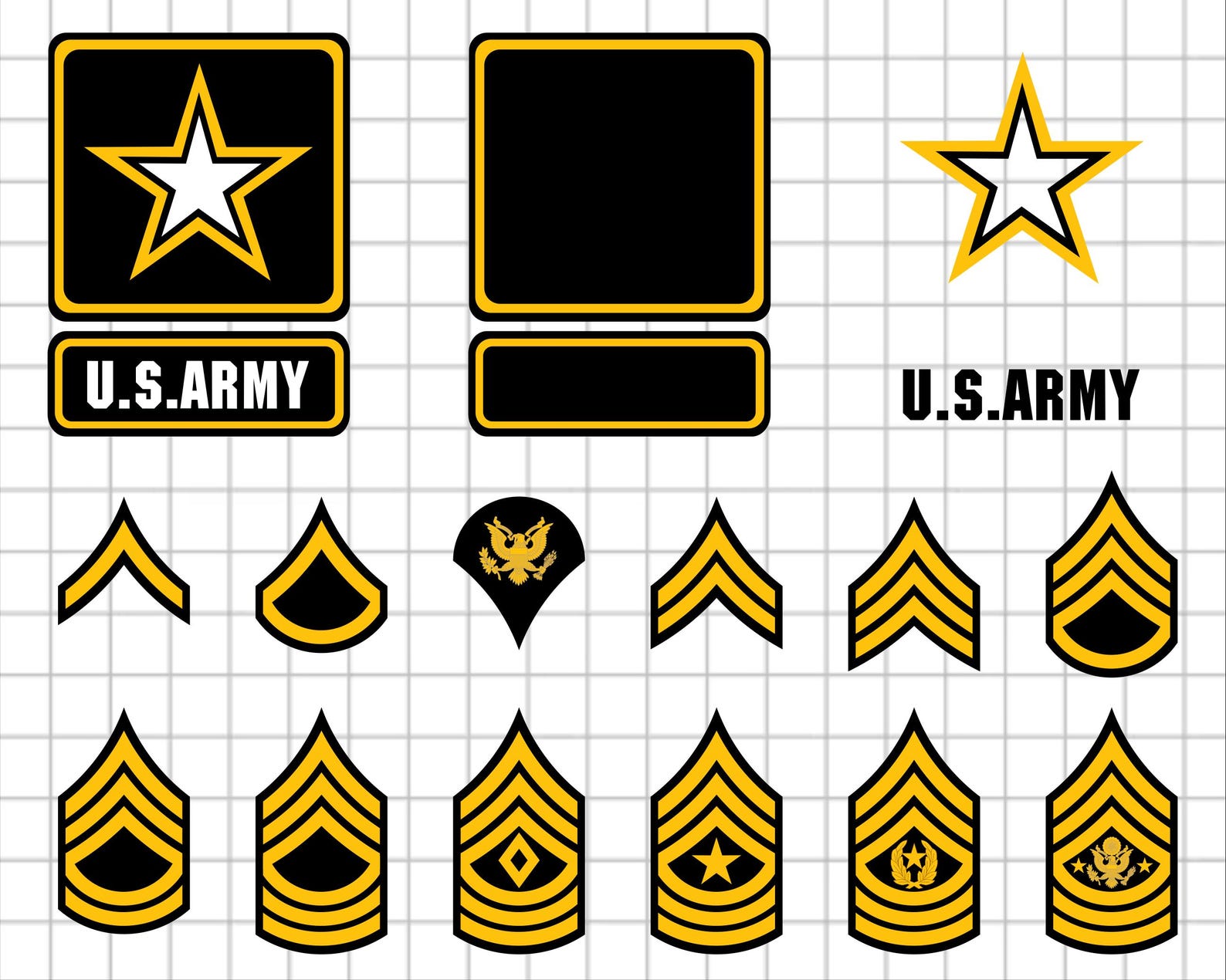 Us Army Ranks Svg, Us Army Enlisted Rank Svg, Army Svg, Ranks Clipart ...
