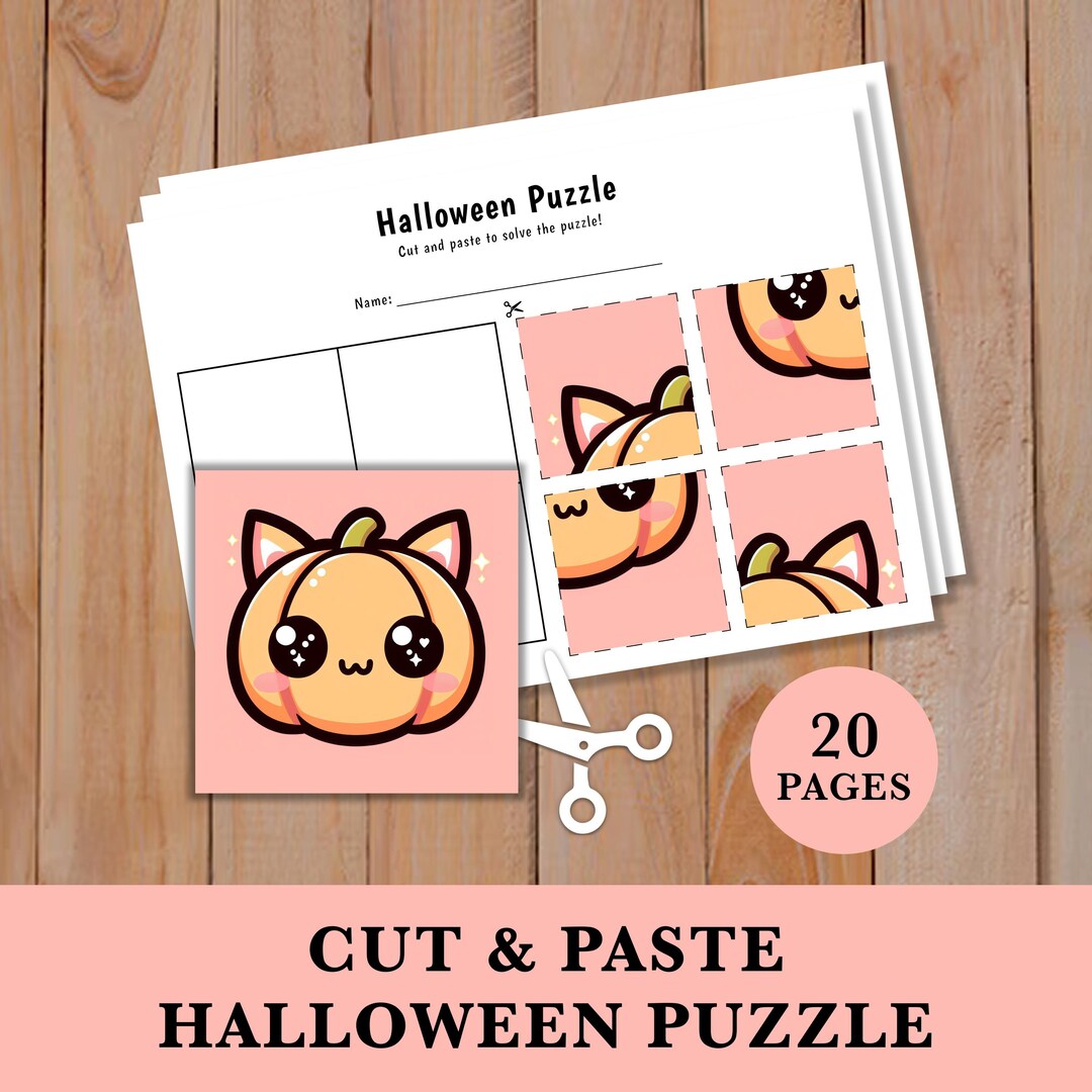 Cut and Paste Halloween Puzzle, Halloween Activity for Kids, Cut and ...