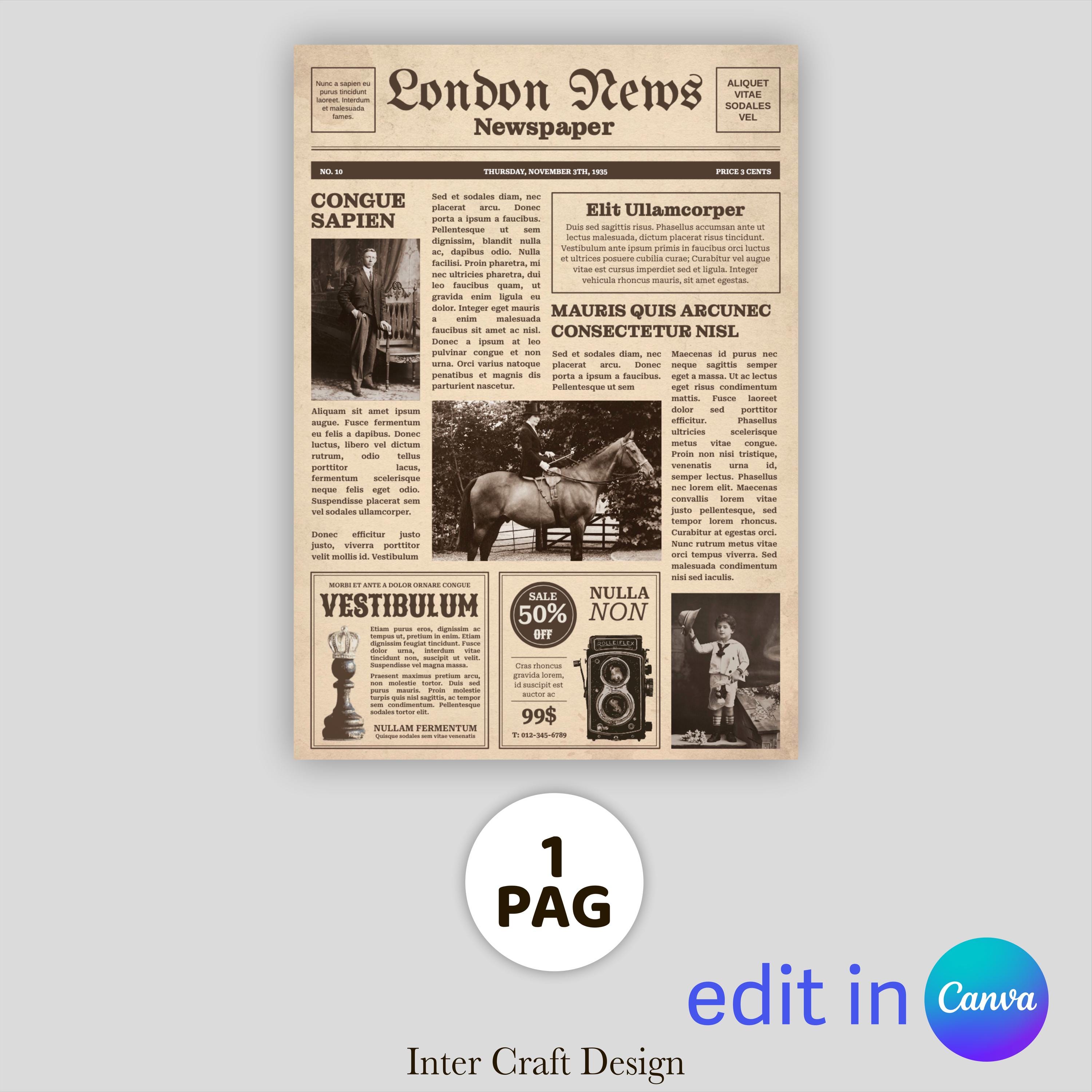 Canva Vintage Newspaper Template, Editable Newspaper, Retro Newspaper ...
