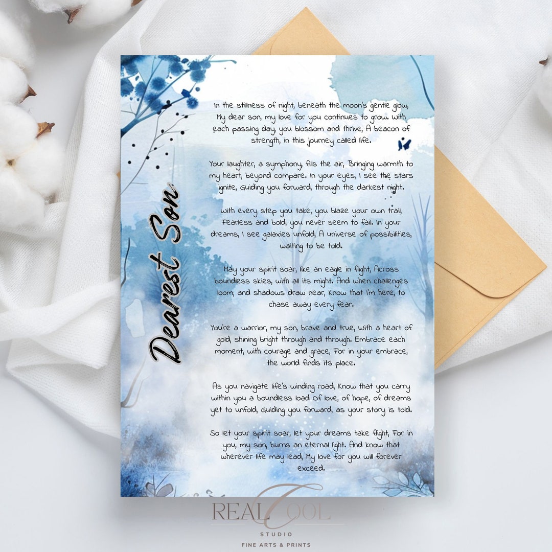 Dearest Son Poem Poem to Daughter Letter to My Son Son Appreciation Mom ...