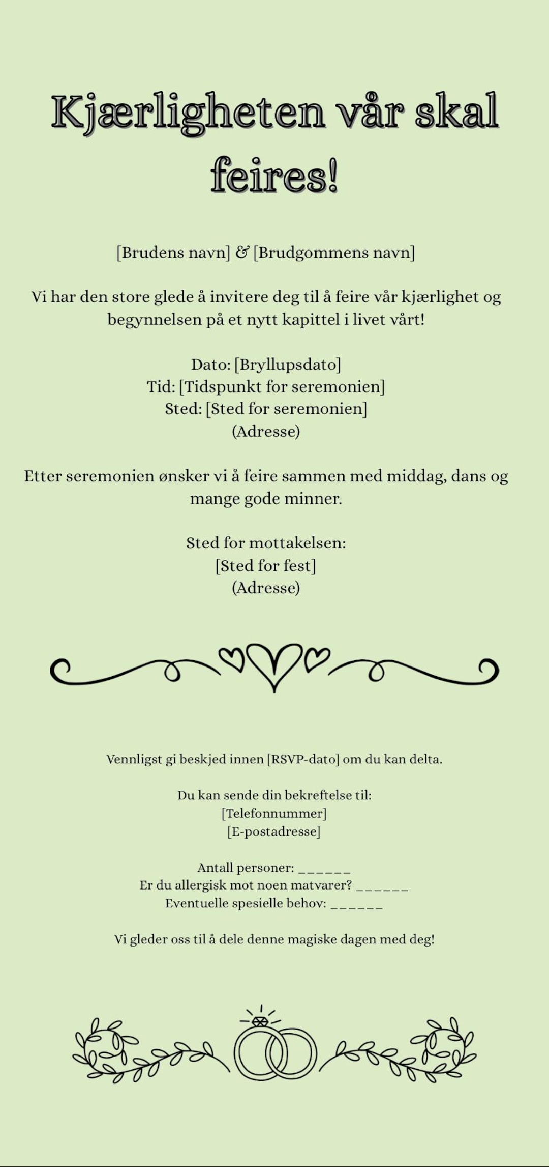 Bryllupsinvitasjon - Norsk Versjon - Etsy