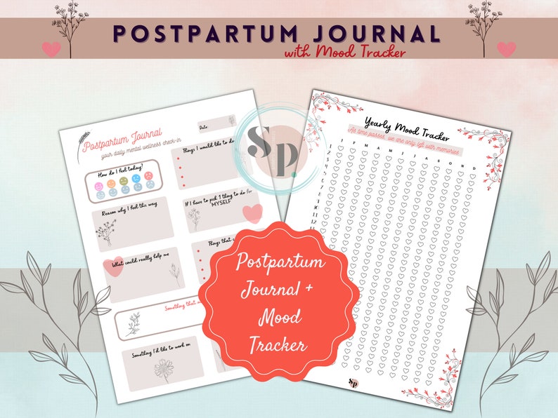 Postpartum Journal, Mood Tracker, Postpartum Mental Check, Mom Journal ...