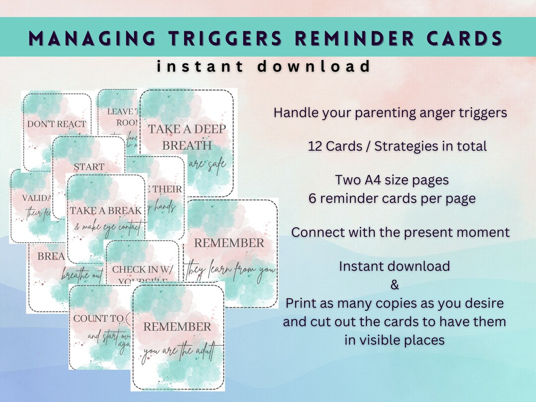 Managing Triggers Reminder Cards, Parental Anger Management Cards ...
