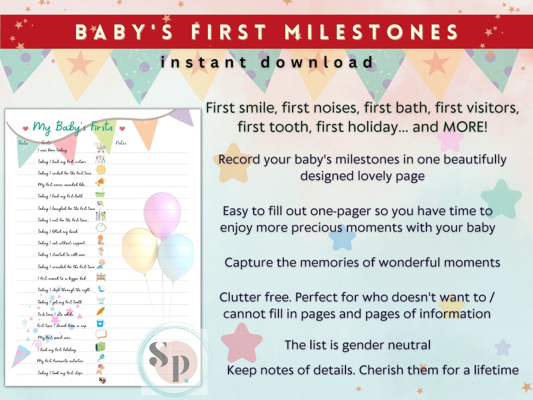 Baby's First Milestones | Baby's Firsts One Pager | Memory Sheet | Baby ...