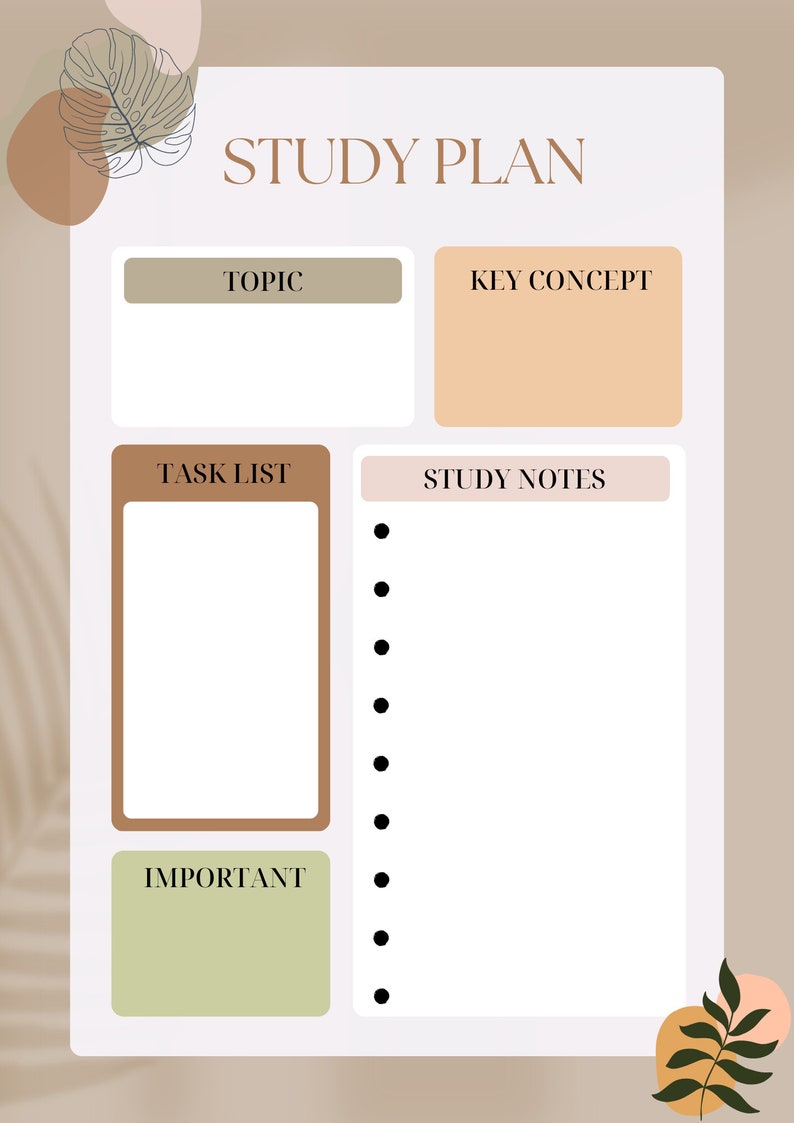 Study Planner Printable Digital Planner Study Plan - Etsy