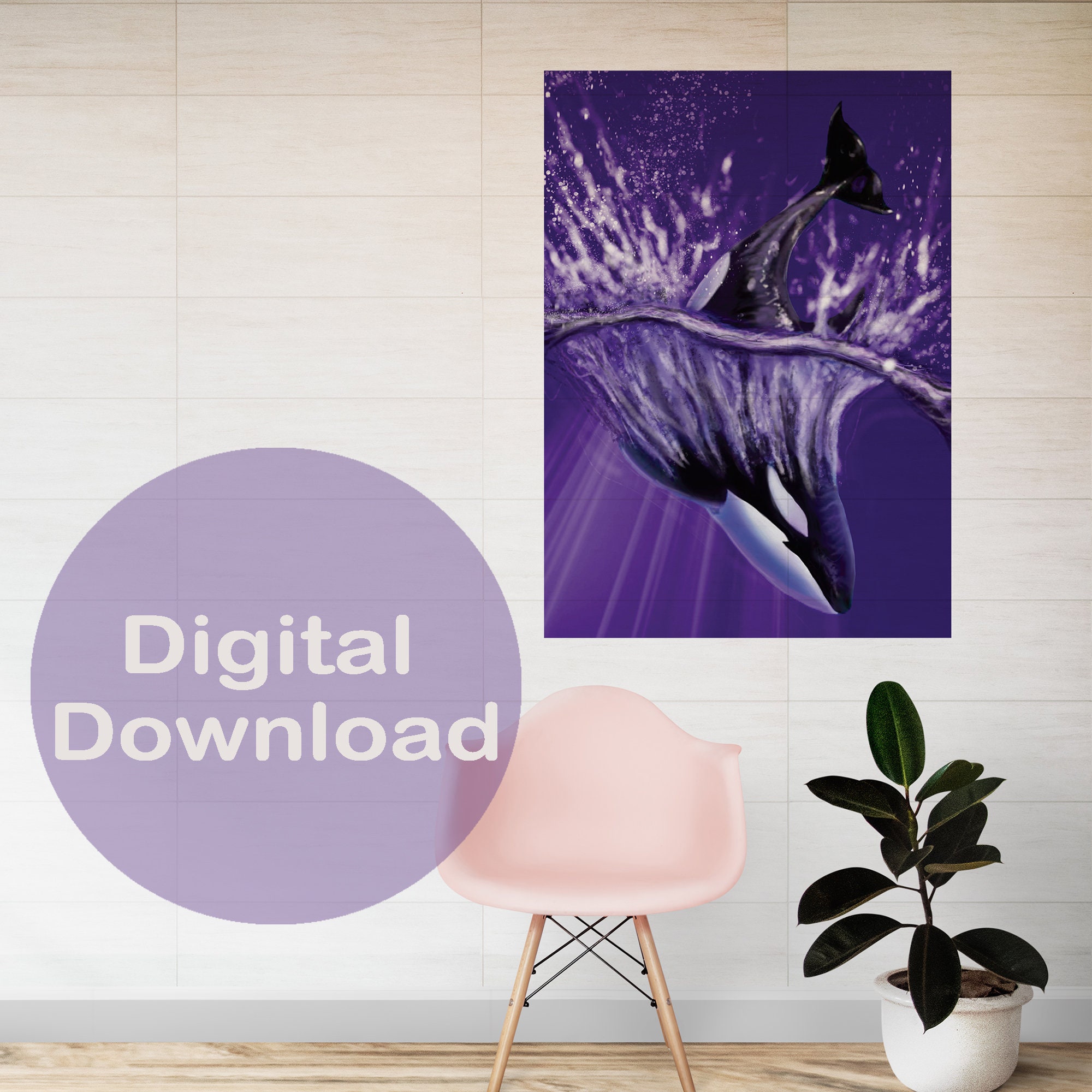 Whale Purple Print Printable Whale Deep Ocean Whale Wall Art Digital ...