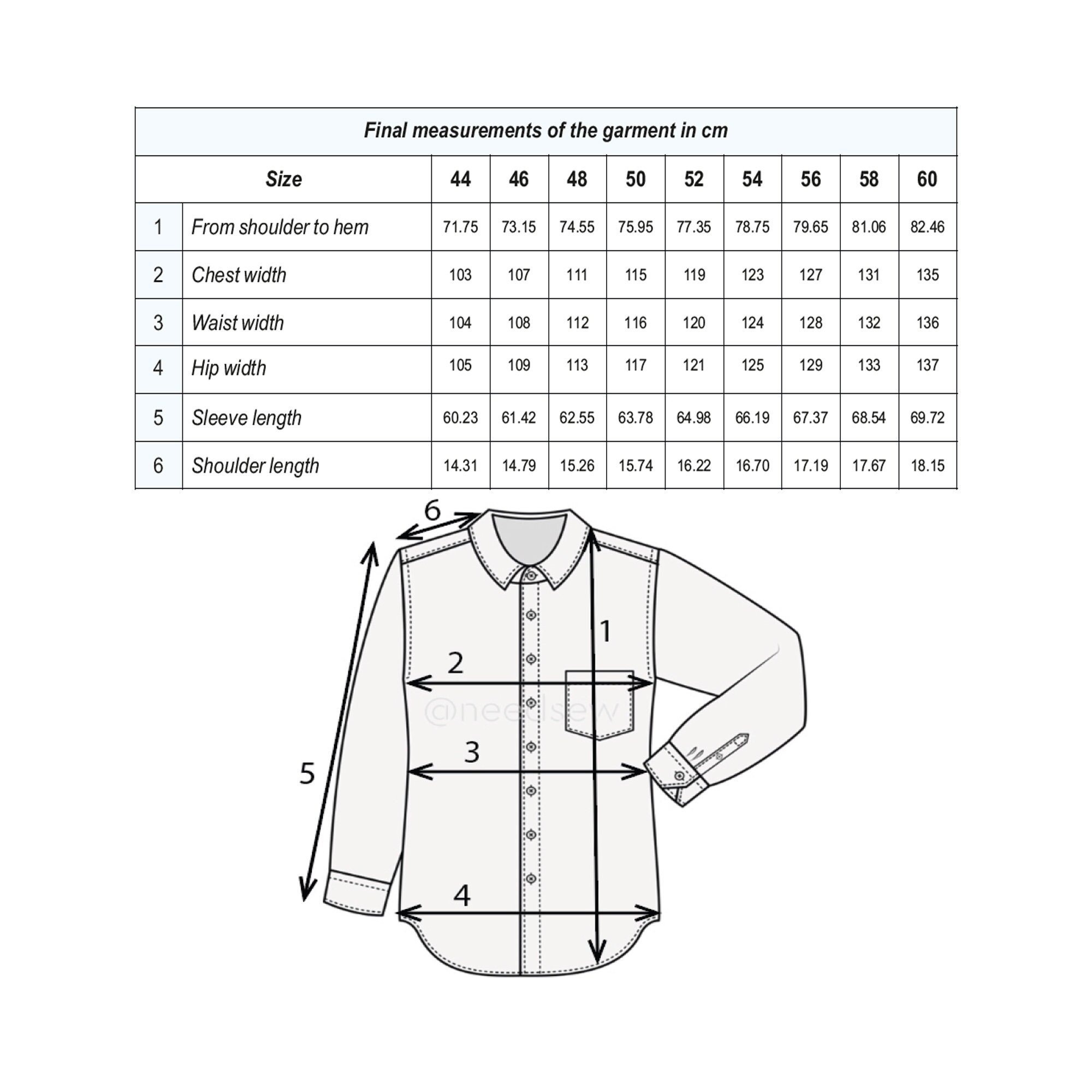 Digital Sewing Pattern Sewing Pattern of Men Shirt /sizes S-6XL With ...
